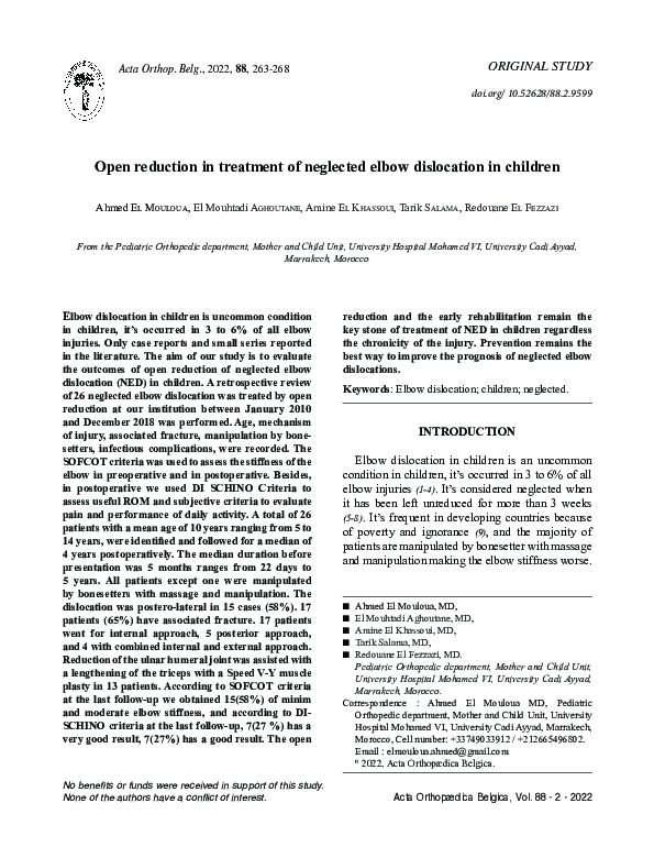 (PDF) Open reduction in treatment of neglected elbow dislocation in ...
