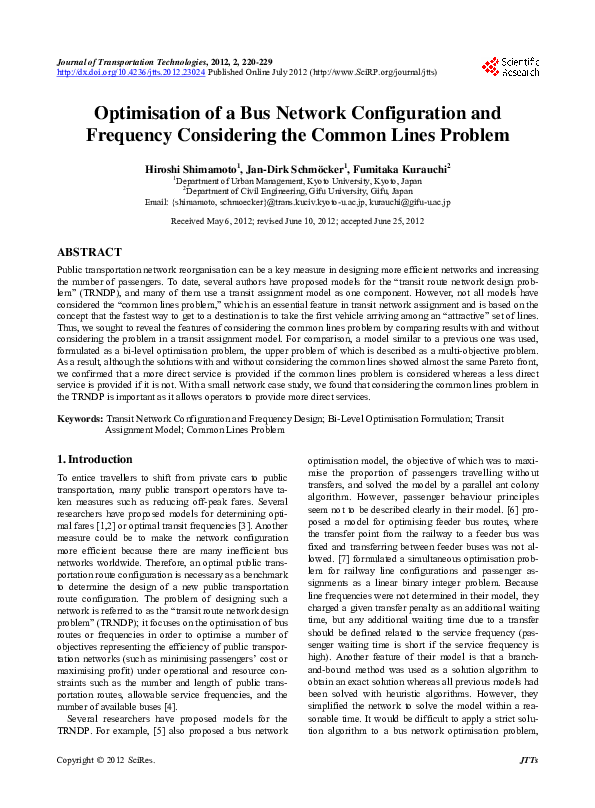 (PDF) Optimisation of a Bus Network Configuration and Frequency Considering the Common Lines Problem