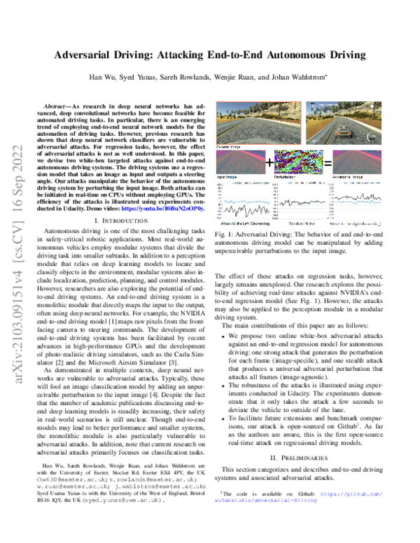 Pdf Adversarial Driving Attacking End To End Autonomous Driving