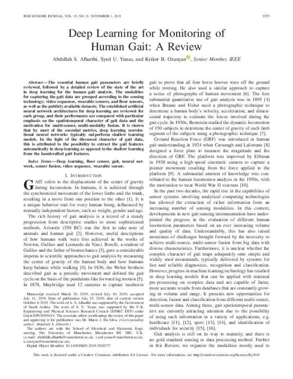Pdf Deep Learning For Monitoring Of Human Gait A Review