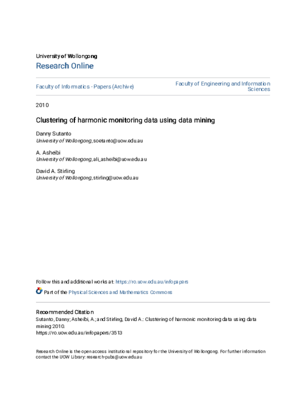 (PDF) Clustering of harmonic monitoring data using data mining