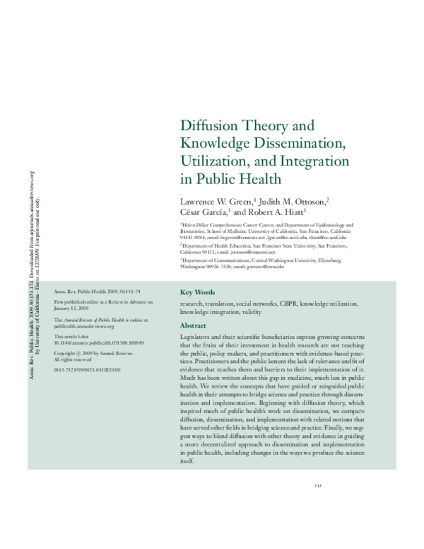(PDF) Diffusion Theory and Knowledge Dissemination, Utilization, and ...