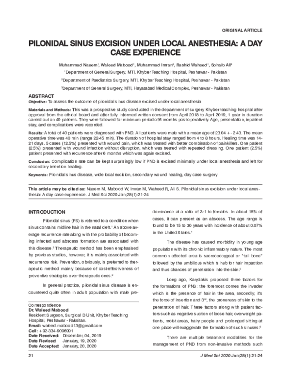 (PDF) Pilonidal Sinus Disease Excision Under Local Anesthesia: A Day ...