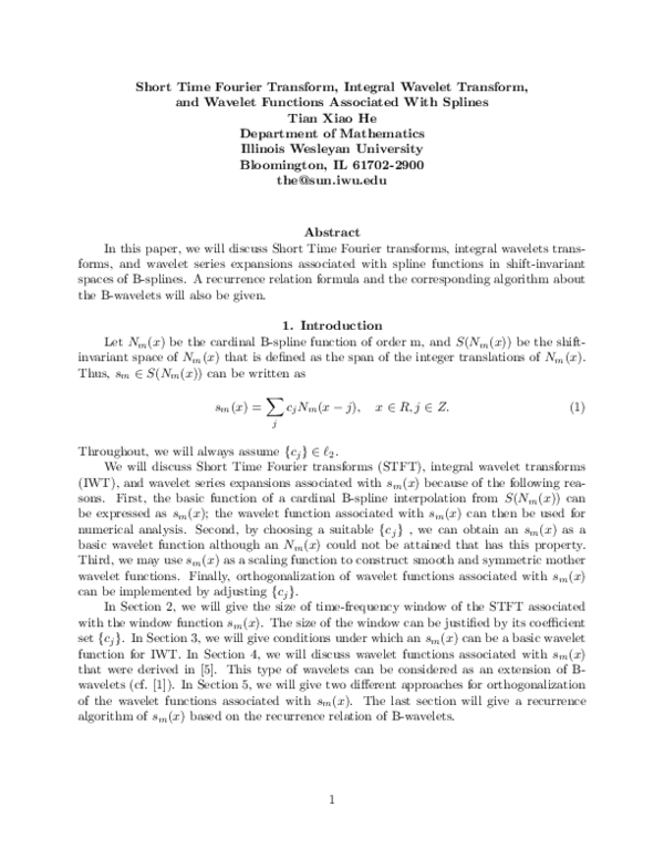Pdf Time Fourier Transform Integral Wavelet Transform And Wavelet