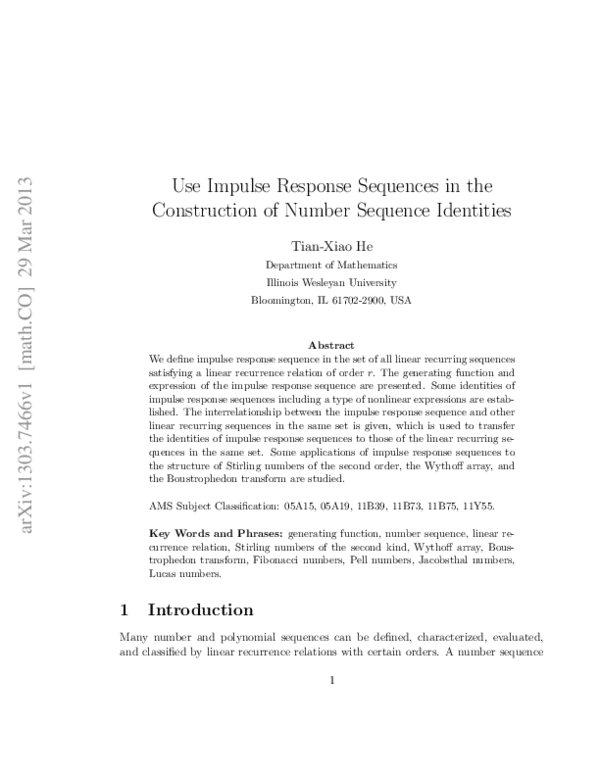 (PDF) Use Impulse Response Sequences in the Construction of Number Sequence Identities