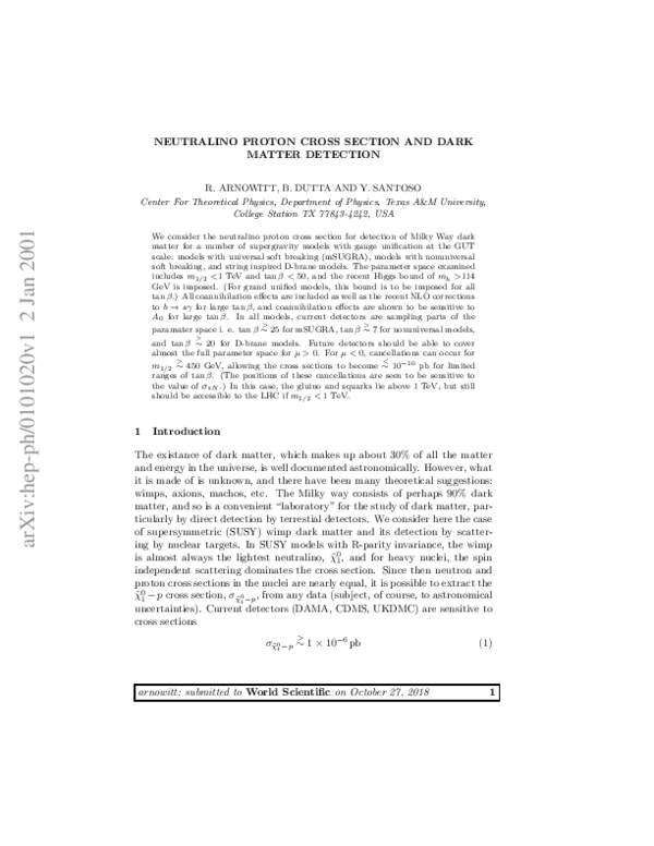 (PDF) Neutralino Proton Cross Section and Dark Matter Detection