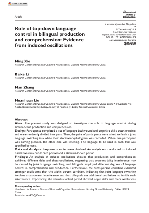 (PDF) Role of top-down language control in bilingual production and ...