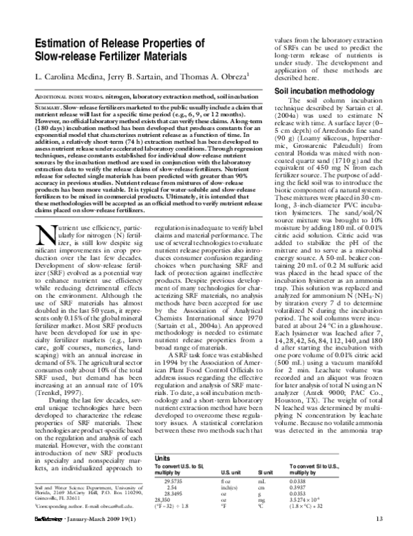(PDF) Estimation of Release Properties of Slow-release Fertilizer Materials