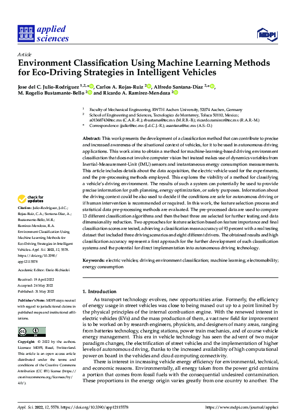 (PDF) Environment Classification Using Machine Learning Methods for Eco-Driving Strategies in ...