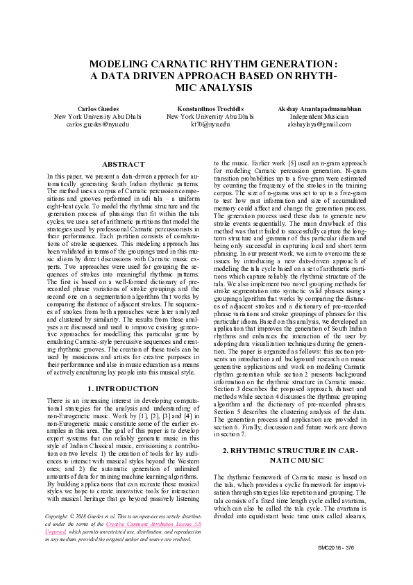 (PDF) Modeling Carnatic Rhythm Generation: A Data Driven Approach Based ...