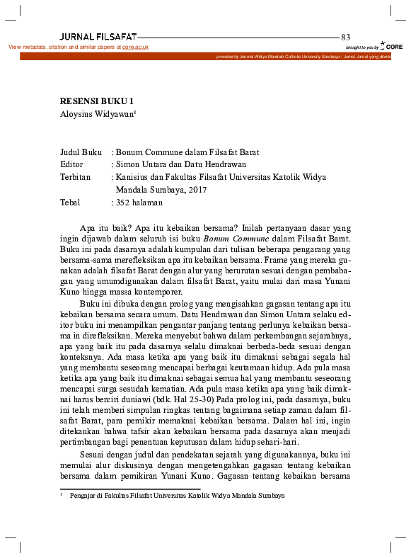 (PDF) Bonum Commune dalam Filsafat Barat | Aloysius Widyawan - Academia.edu
