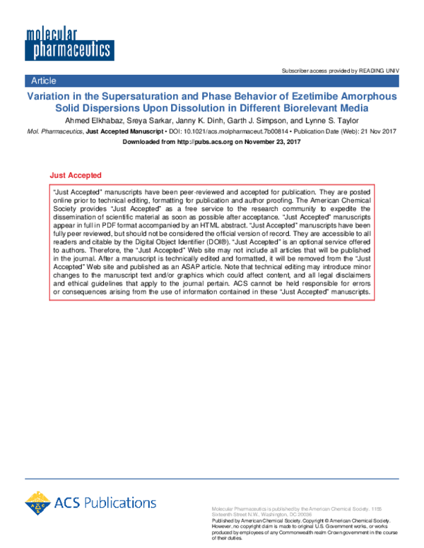 (PDF) Variation in the Supersaturation and Phase Behavior of Ezetimibe Amorphous Solid ...