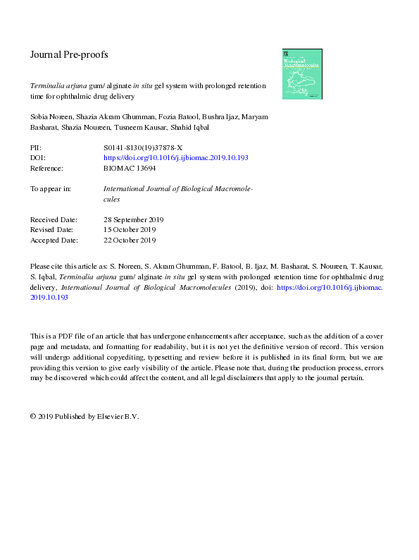 (PDF) Terminalia arjuna gum/alginate in situ gel system with prolonged ...