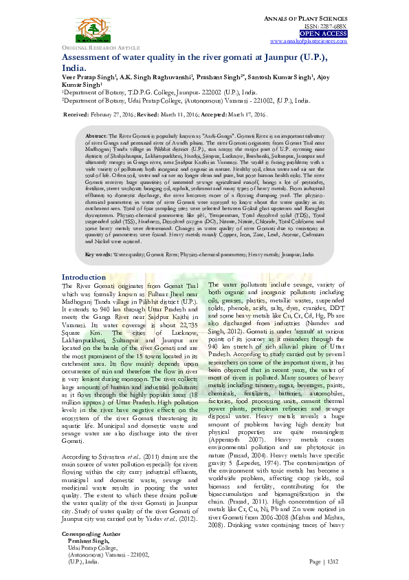 (PDF) Assessment of water quality in the river gomati at Jaunpur (U.P ...