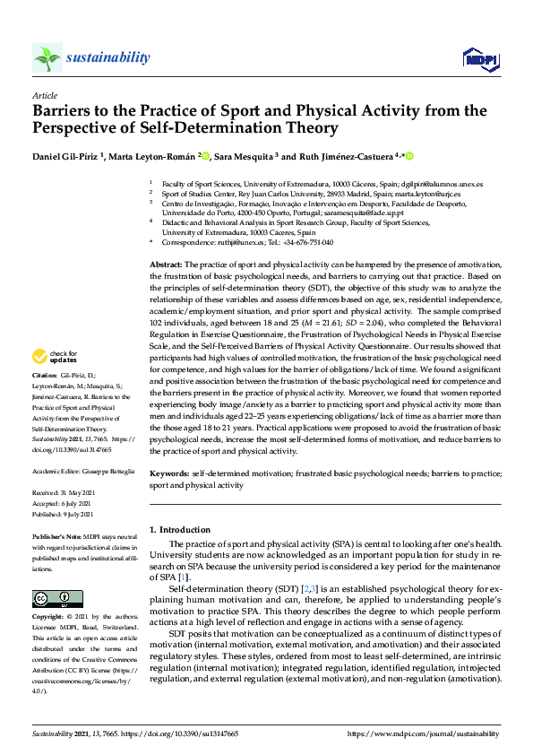 (PDF) Barriers to the Practice of Sport and Physical Activity from the Perspective of Self ...