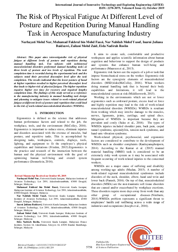 (PDF) The Risk of Physical Fatigue At Different Level of Posture and ...