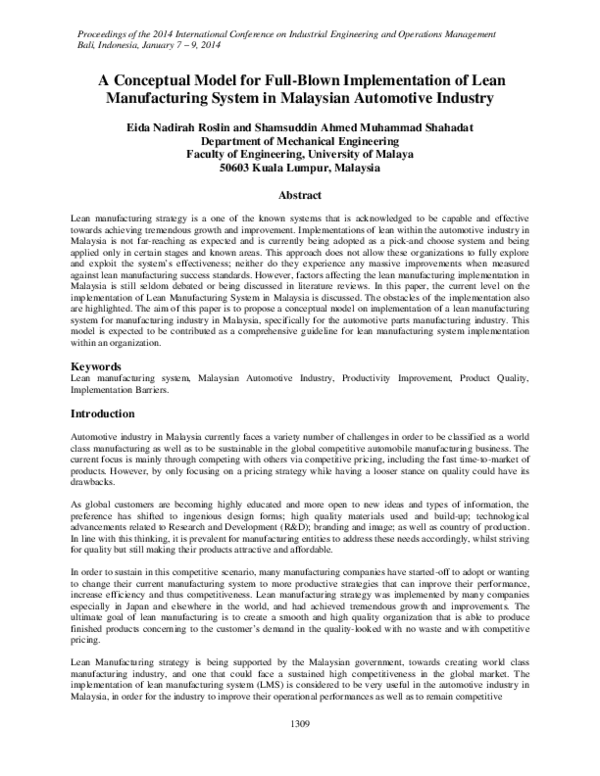 (PDF) A Conceptual Model for Full-Blown Implementation of Lean Manufacturing System in Malaysian ...