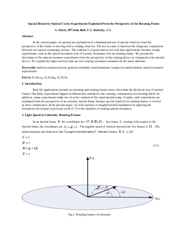 (PDF) Special relativity optical cavity experiments explained from the ...