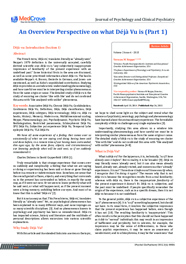 (PDF) An Overview Perspective on what Déjà Vu is (Part 1)