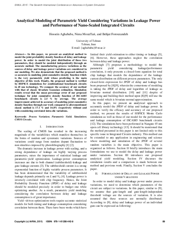 Pdf Analytical Modeling Of Parametric Yield Considering Variations In Leakage Power And 4303