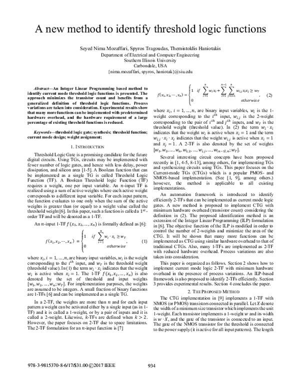 (PDF) A new method to identify threshold logic functions