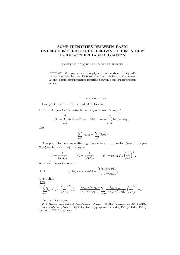 Pdf Some Identities Between Basic Hypergeometric Series Deriving From A New Bailey Type