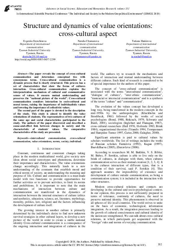 (PDF) Structure and dynamics of value orientations: cross-cultural aspect