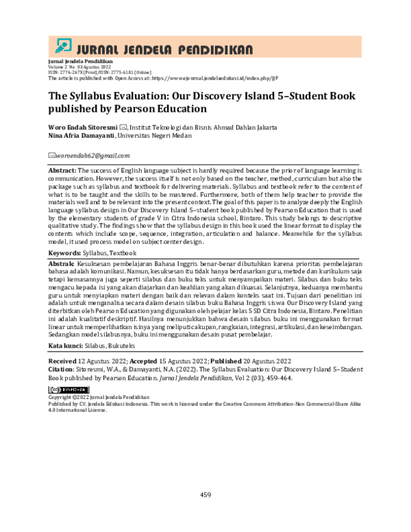 (PDF) The Syllabus Evaluation: Our Discovery Island 5–Student Book published by Pearson Education