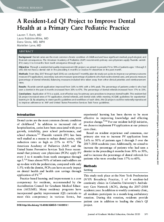 (PDF) A Resident-Led QI Project to Improve Dental Health at a Primary ...