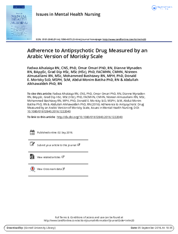 (PDF) Adherence to Antipsychotic Drug Measured by an Arabic Version of ...