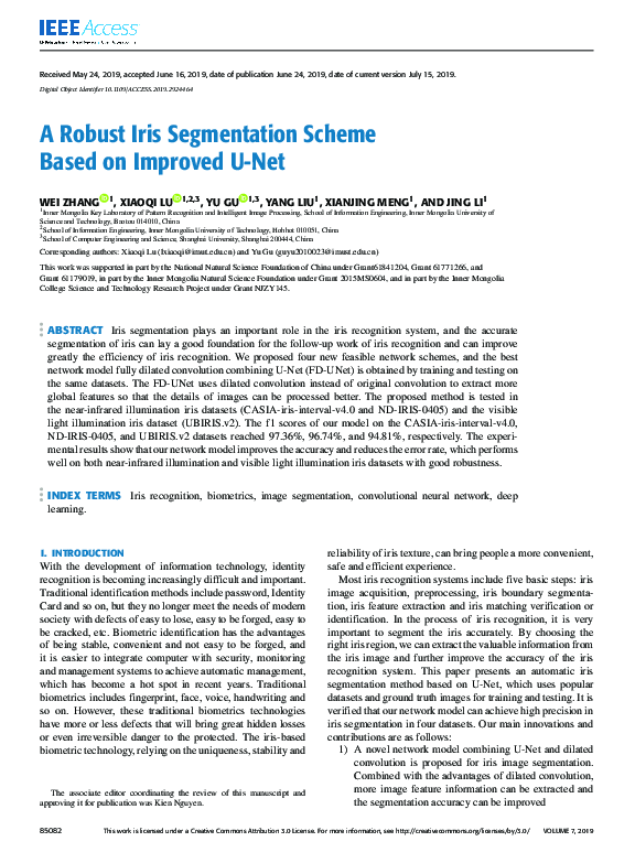 (PDF) Improved U-Net for Robust Iris Segmentation