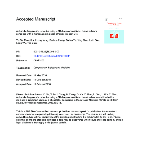 Pdf Automatic Lung Nodule Detection Using A 3d Deep Convolutional