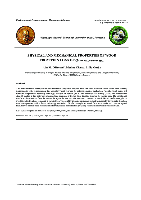 (PDF) PHYSICAL AND MECHANICAL PROPERTIES OF WOOD FROM THIN LOGS OF ...