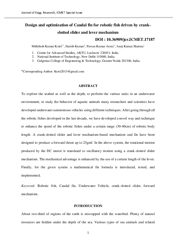 (PDF) Design and optimization of Caudal fin for robotic fish driven by ...