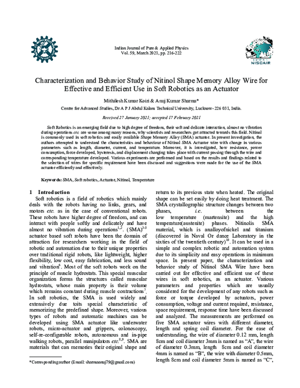 (PDF) Characterization and Behavior Study of Nitinol Shape Memory Alloy ...