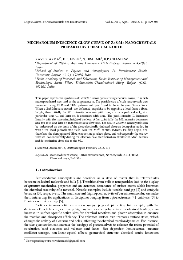 (PDF) Mechanoluminescence glow curve of ZnS: Mn nanocrystals prepared ...