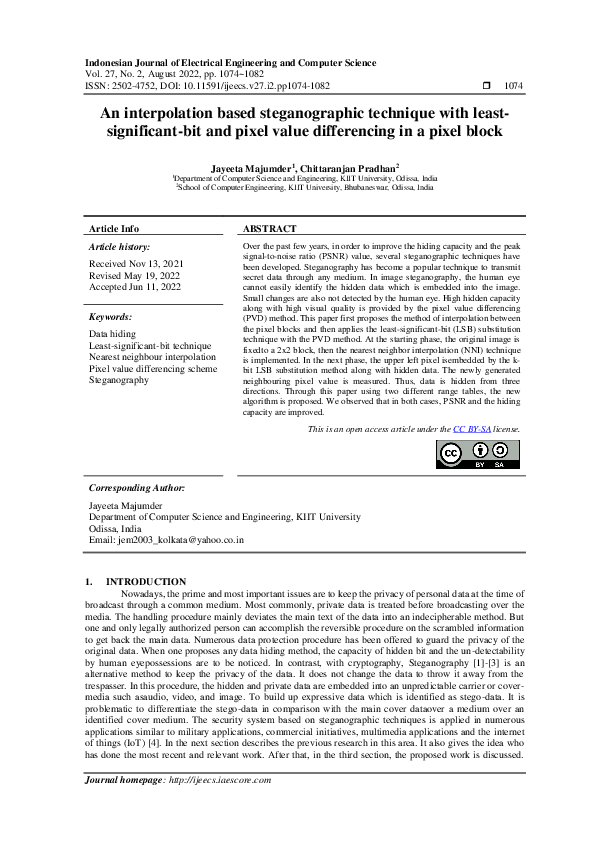 Pdf An Interpolation Based Steganographic Technique With Leastsignificant Bit And Pixel Value