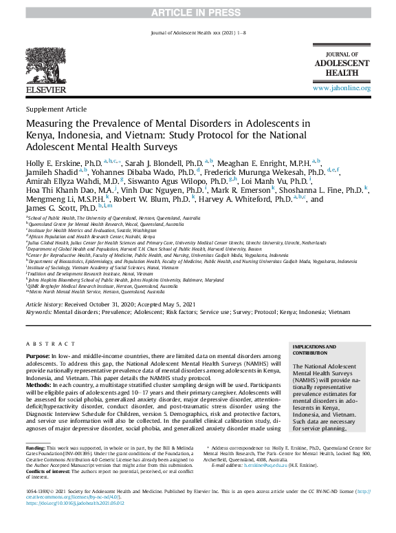 (PDF) Measuring the Prevalence of Mental Disorders in Adolescents in Kenya, Indonesia, and ...