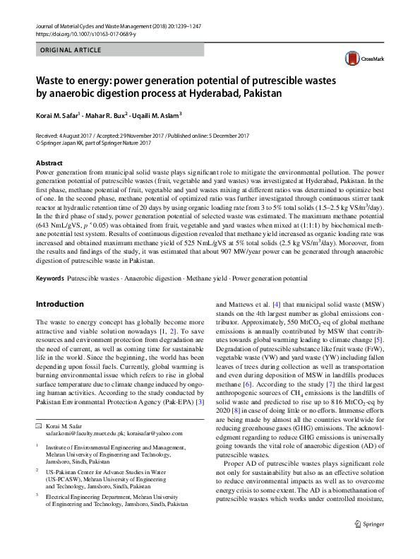 (PDF) Waste to energy: power generation potential of putrescible wastes ...