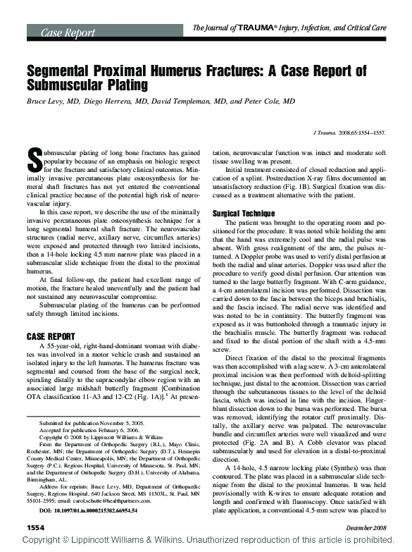 (PDF) Segmental Proximal Humerus Fractures: A Case Report of ...