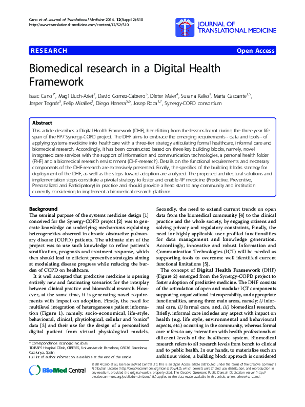 (PDF) Biomedical research in a Digital Health Framework