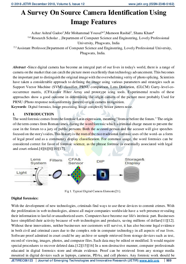 Pdf A Survey On Source Camera Identification Using Image Features