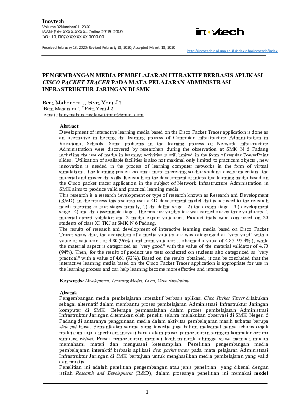 (PDF) Pengembangan Media Pembelajaran Iteraktif Berbasis Aplikasi Cisco Packet Tracer Pada Mata ...