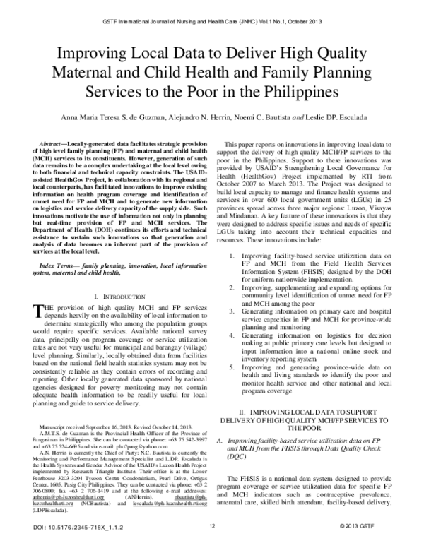 (PDF) Improving Local Data to Deliver High Quality Maternal and Child ...