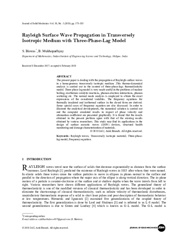 (PDF) Rayleigh surface wave propagation in orthotropic thermoelastic ...