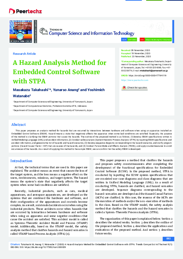 (PDF) A Hazard Analysis Method for Embedded Control Software with STPA