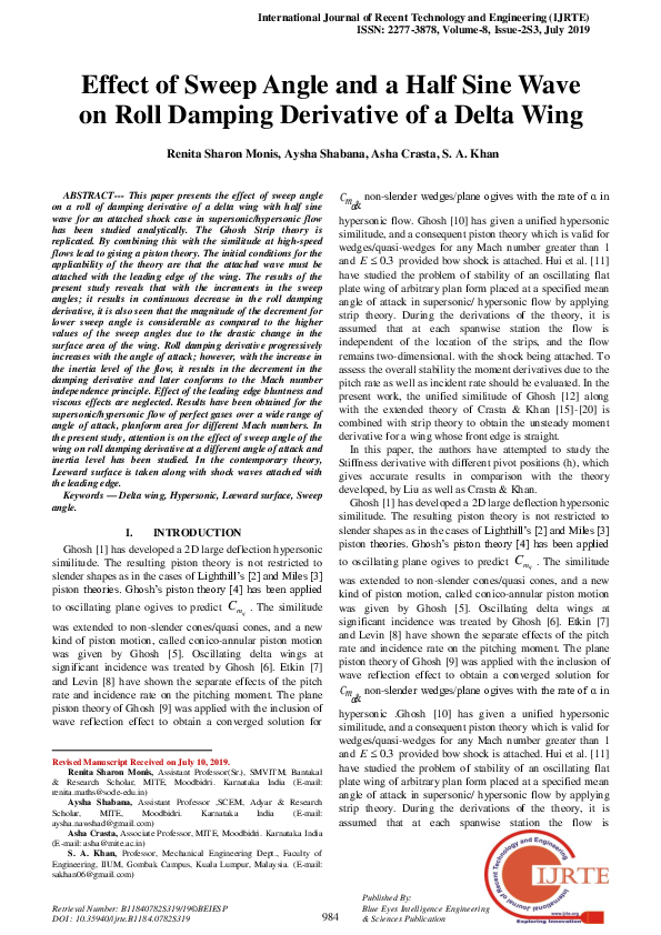 (PDF) Effect of Sweep Angle and a Half Sine Wave on Roll Damping ...