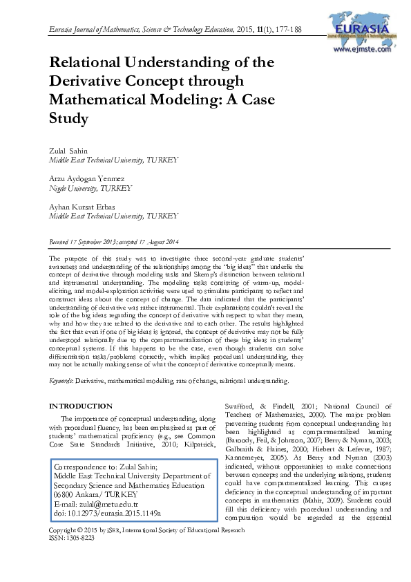 (PDF) Relational Understanding of the Derivative Concept through ...