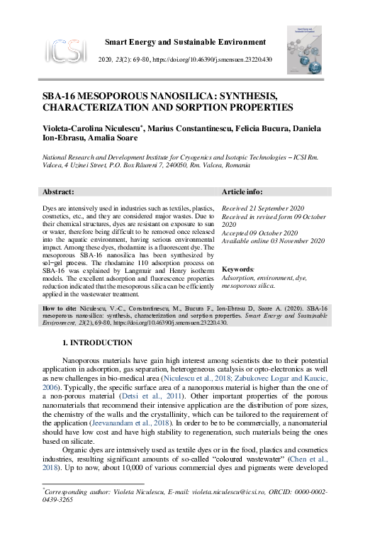 (PDF) SBA-16 mesoporous nanosilica: synthesis, characterization and ...