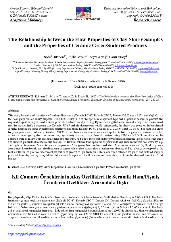(PDF) The Relationship between the Flow Properties of Clay Slurry ...